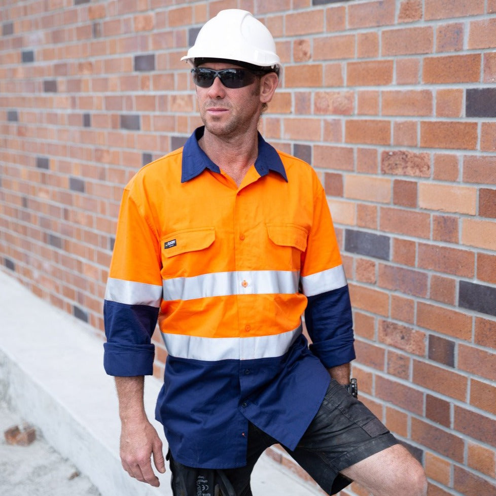 Hi Vis Lightweight Cotton Drill Work Shirts with 3M Reflective Tape ...